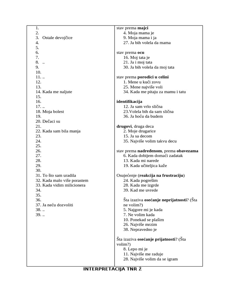 TNR Zenski (Interpretacija) | PDF