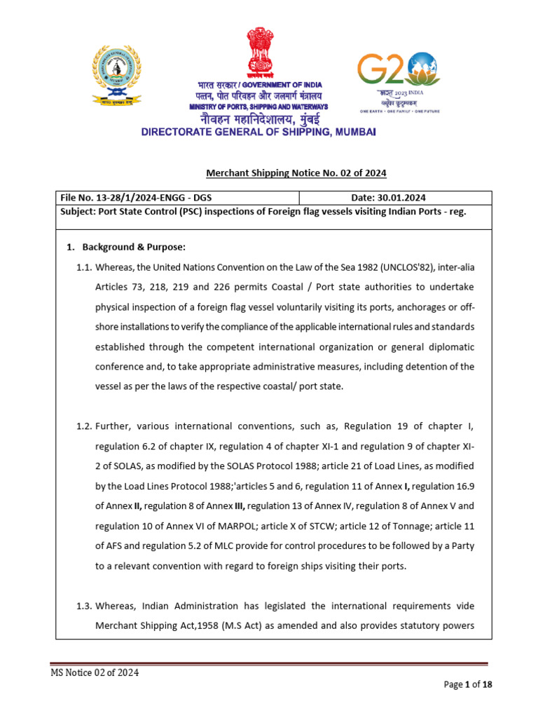02 of 2023 PSC Inspection of Foreign Flag Ships | PDF | Shipping ...