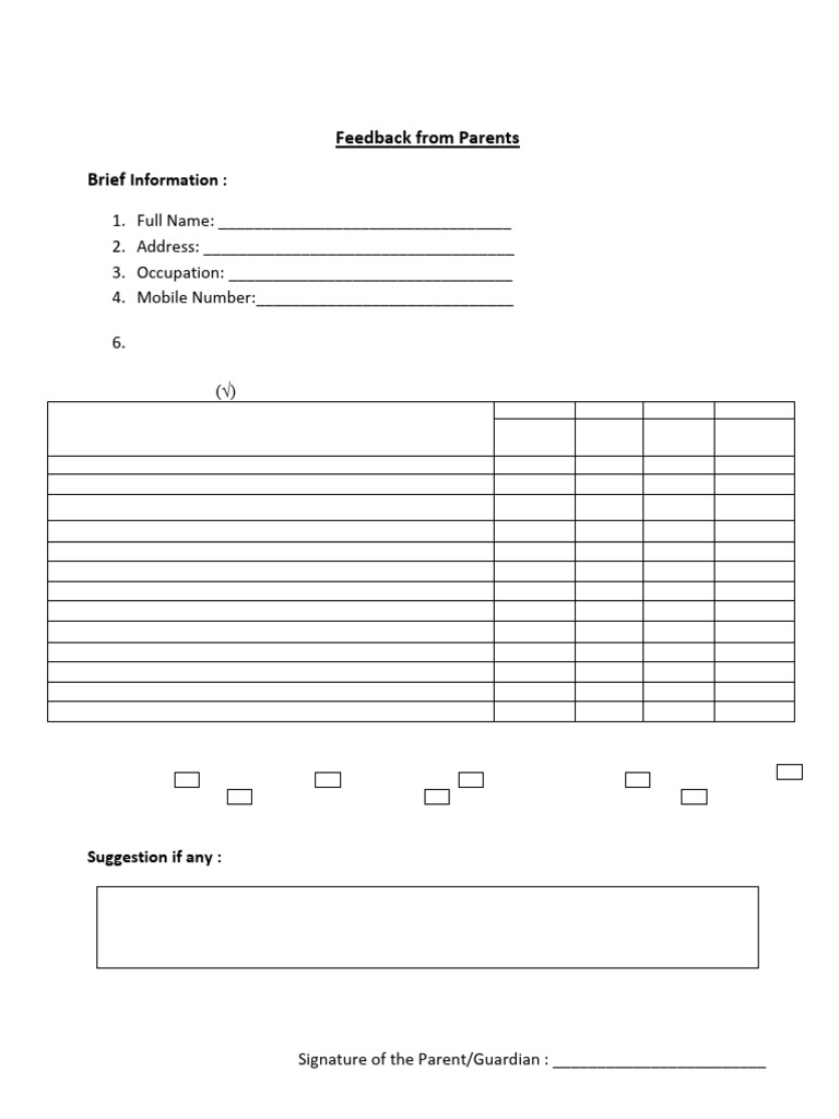 XITE Parent Feedback Form | PDF