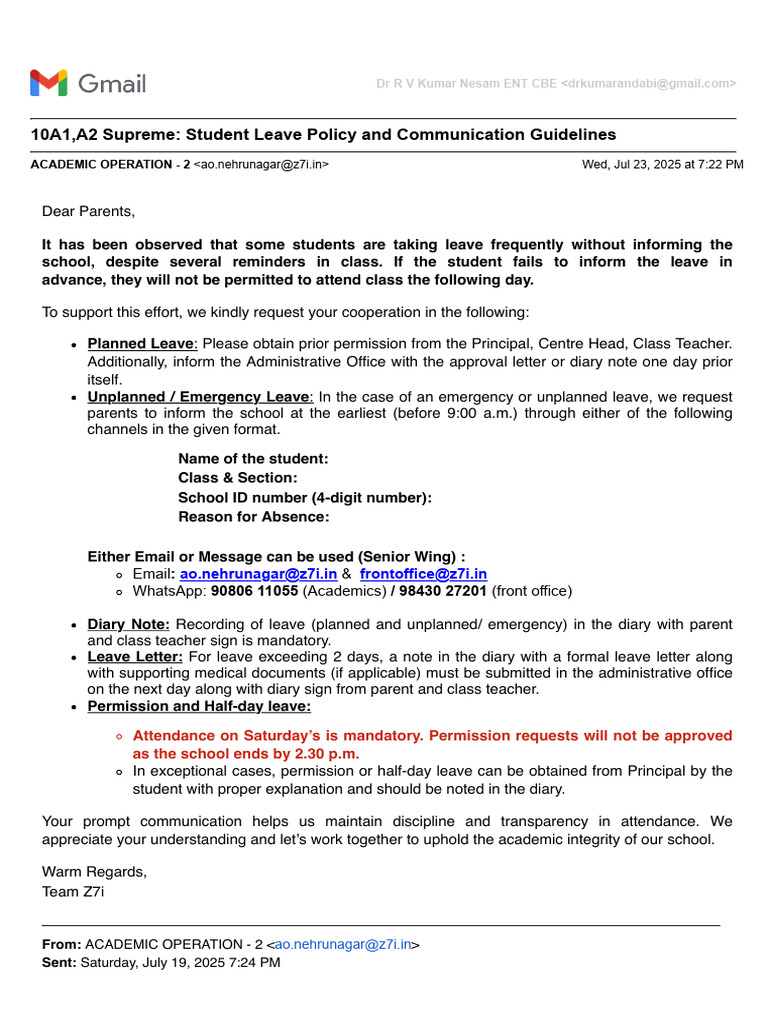 Student Leave Policy and Guidelines | PDF | Communication