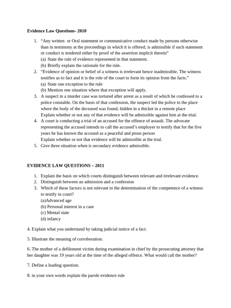 Law of Evidence Questions | PDF | Evidence (Law) | Witness