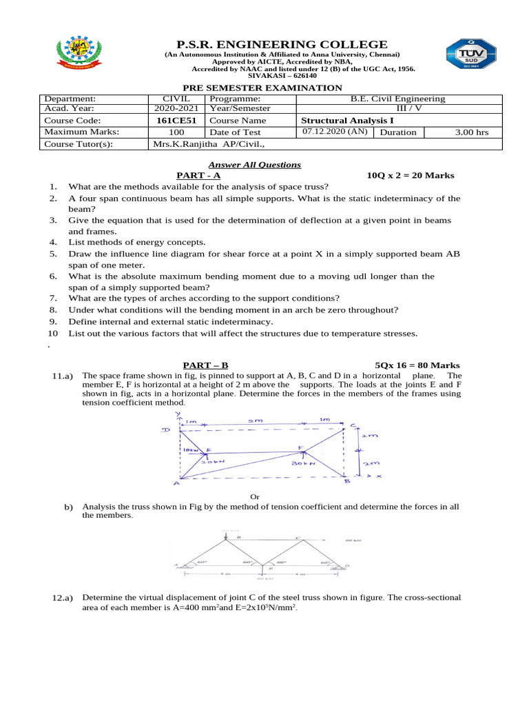 161ce51 Structural Engineering Question Bank | PDF | Bending | Beam ...