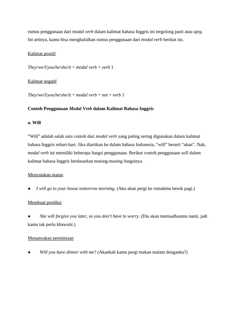 Contoh Dan Fungsi Modal Verbs | PDF