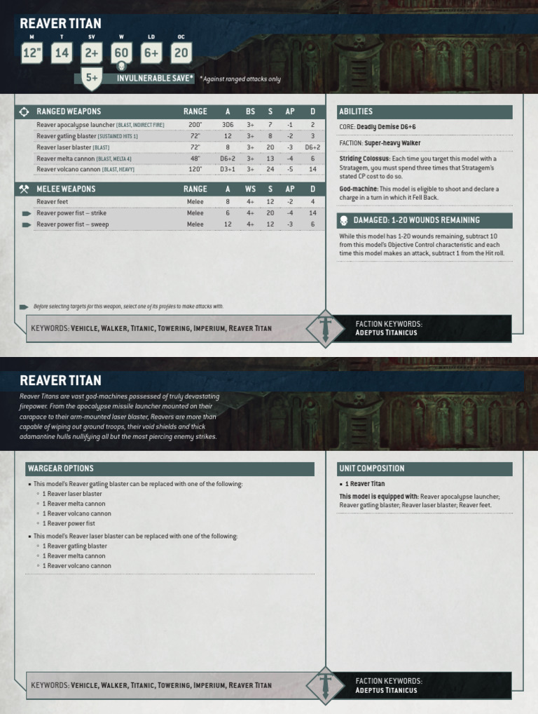 Reaver Titan Overview and Weapons Guide | PDF | Cannon | Military ...