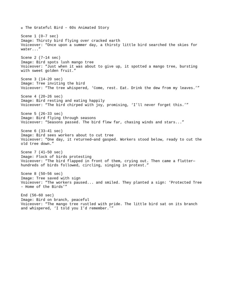 The Grateful Bird Storyboard | PDF