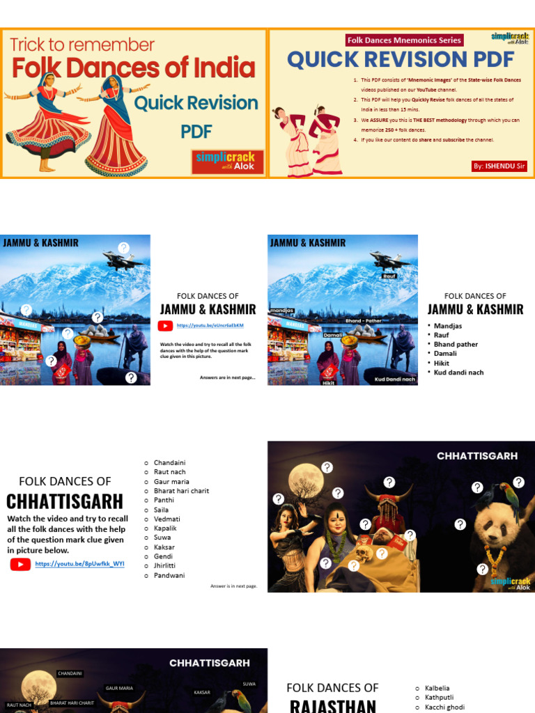 Folk Dance Mnemonics for Quick Revision | PDF | Dances