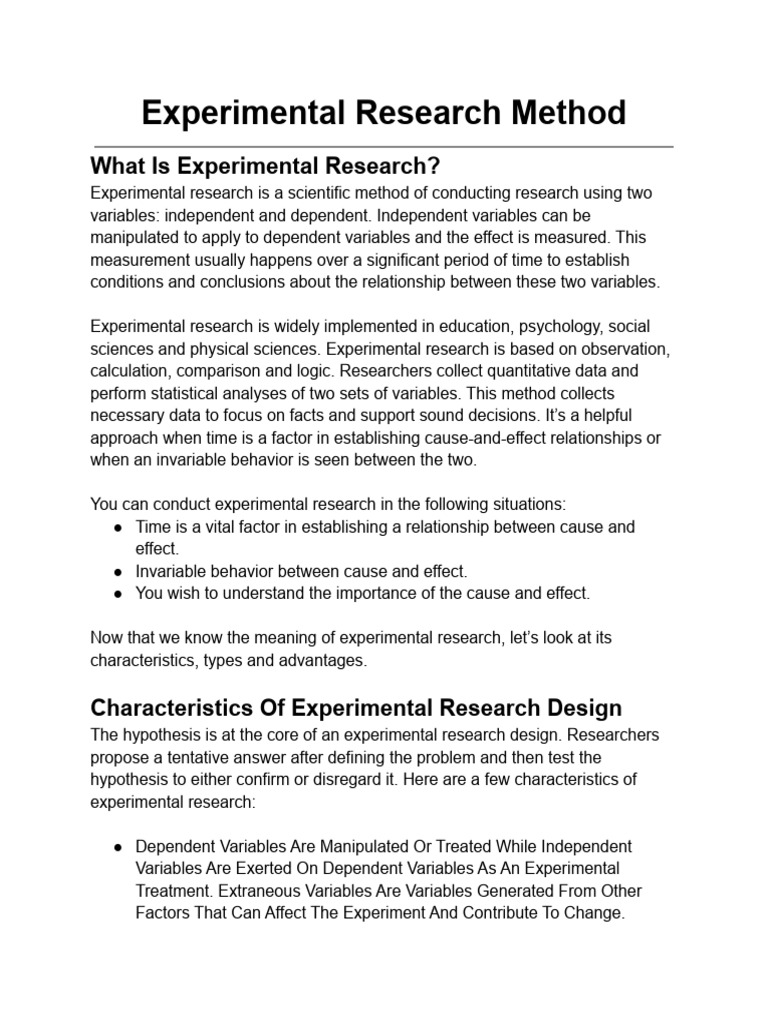 Experimental Research Method | PDF | Experiment | Design Of Experiments