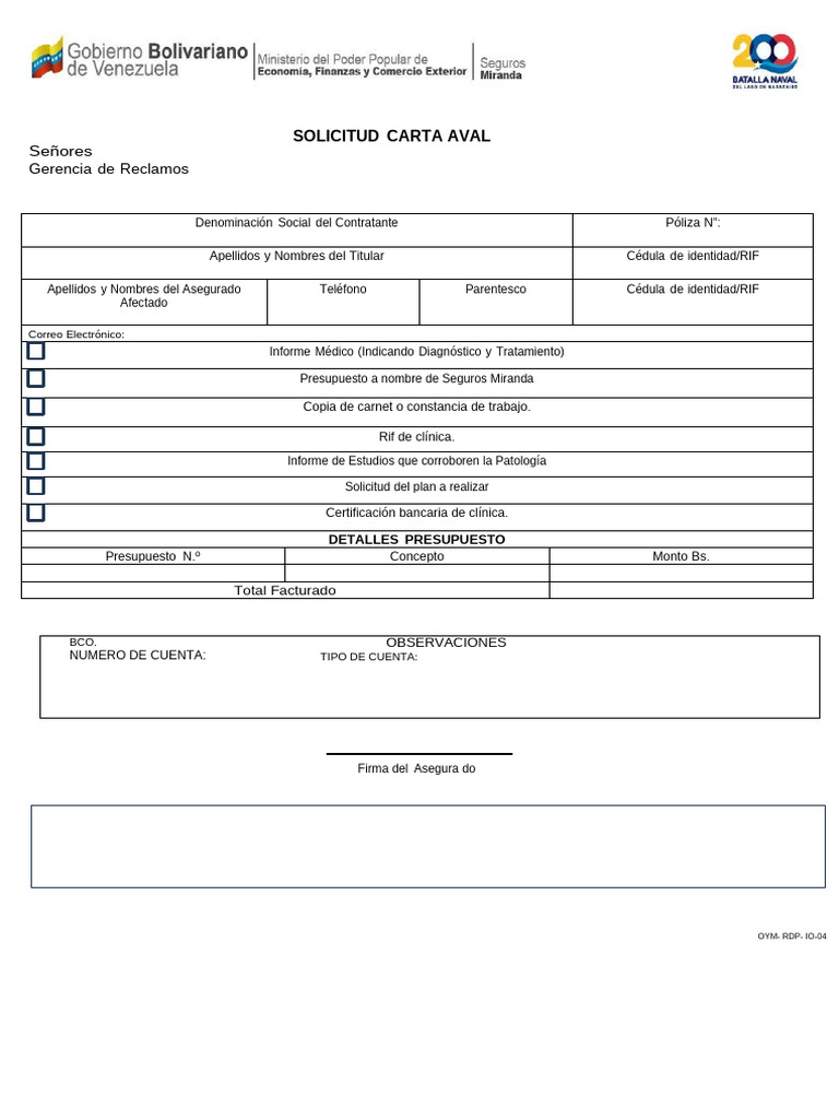 Solicitud de Carta Aval | PDF