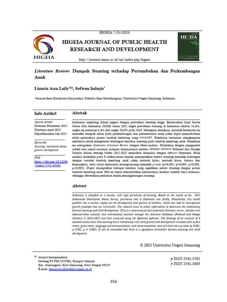 Linuria Asra Laily - Literature Review - Dampak Stunting Terhadap Pertumbuhan Dan Perkembangan | PDF