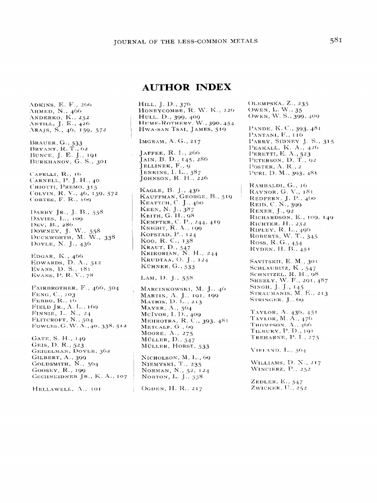 Author Index 1962 Journal of The Less Common Metals | PDF