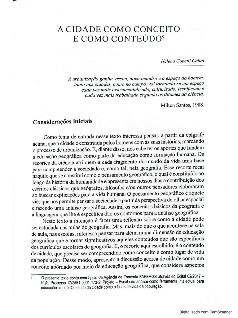 I A Cidade Como Conceito e Como Conteúdo Callai - 250513 - 102050 | PDF