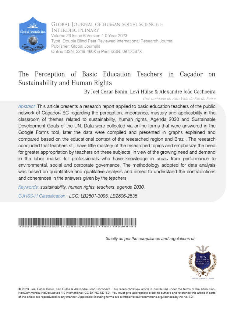 The Perception of Basic Education Teachers in Caçador On Sustainability ...