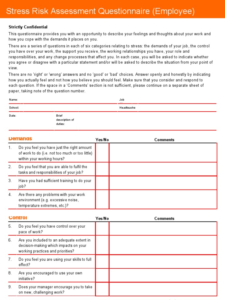 Stress Risk Assessment Questionnaire (Employee) - Schools ...