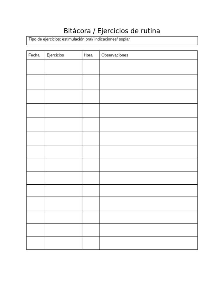 Bitácora de Ejercicios de Rutina | PDF