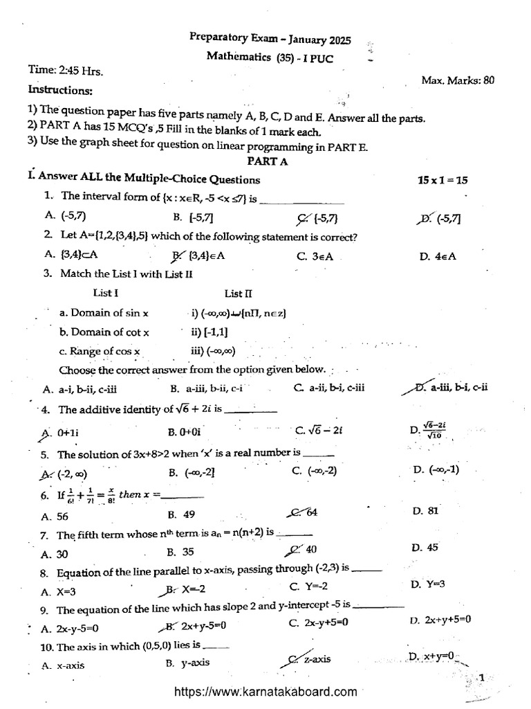 Puc 1 Preparatory Mathematics 35 Jan 2025 | PDF