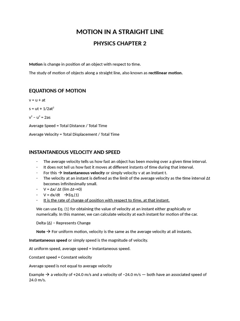 Motion in A Straight Line | PDF | Acceleration | Velocity