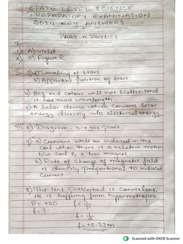 SSLC State Level Pre Science EM Key 2024 AMK | PDF
