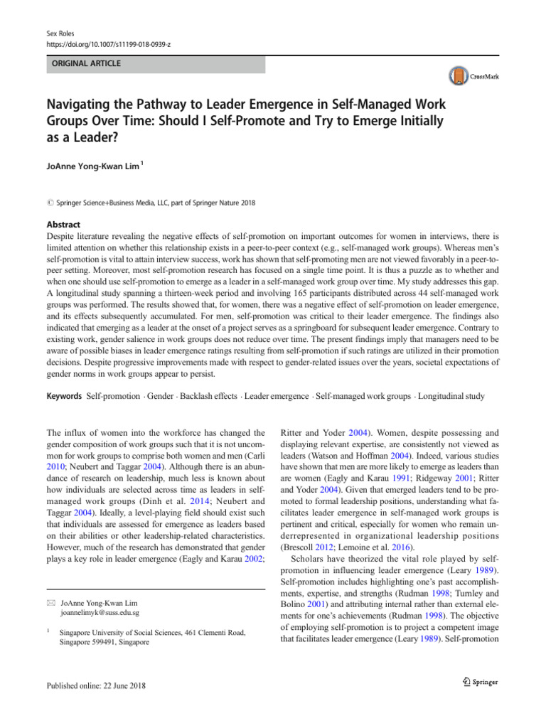 Navigating The Pathway To Leader Emergence in Self-Managed Work | PDF ...