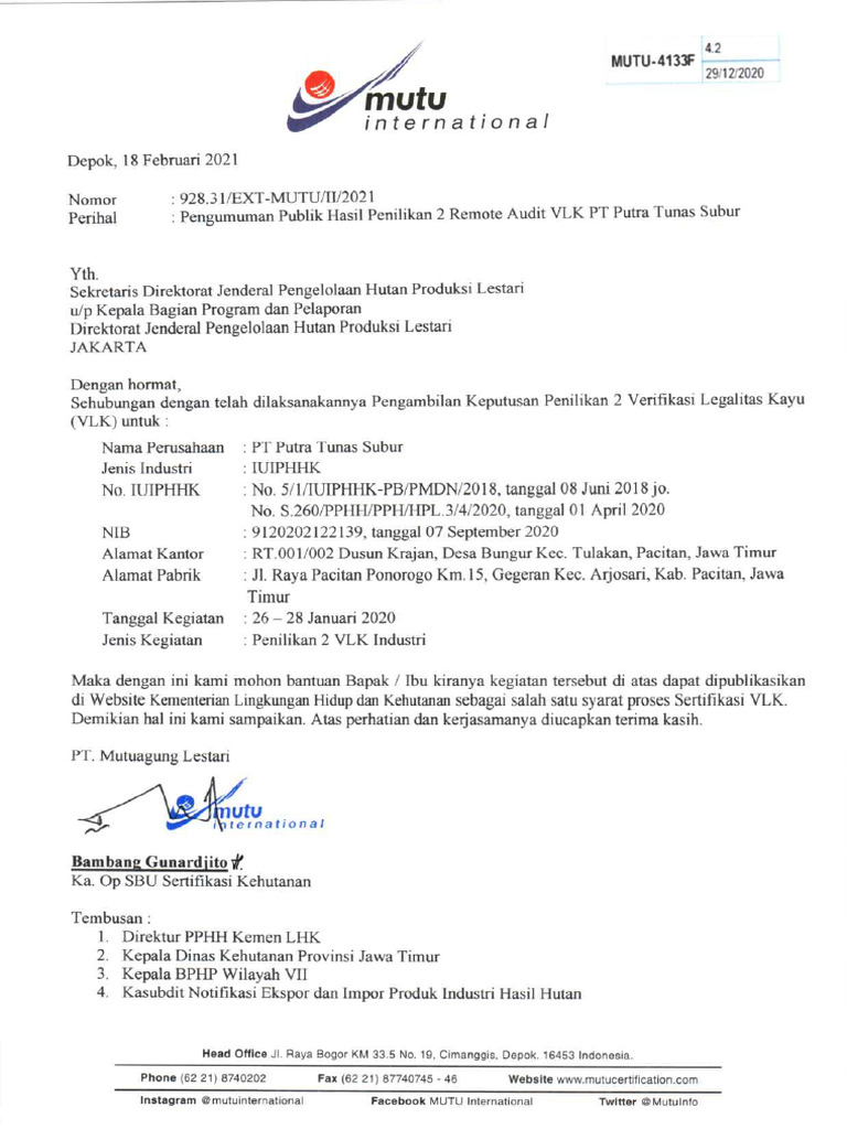 PP Hasil Penilikan 2 LK PT Putra Tunas Subur | PDF