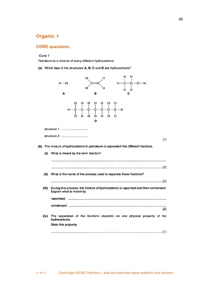 CIE IGCSE Organic Chemistry Exercise | PDF | Ethylene | Hydrocarbons