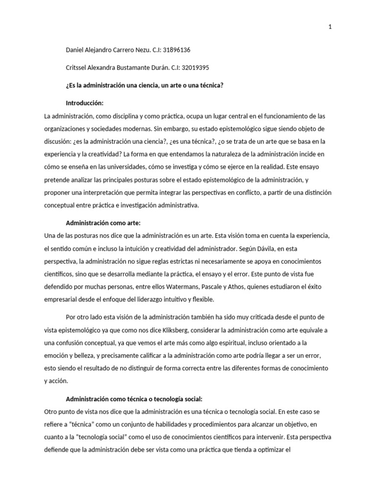 Ensayo. Daniel Carrero, Critssel Bustamante | PDF | Conocimiento ...