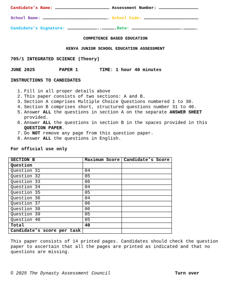 Grade 7 Integrated Science Paper 1 | PDF | Ph | Mixture