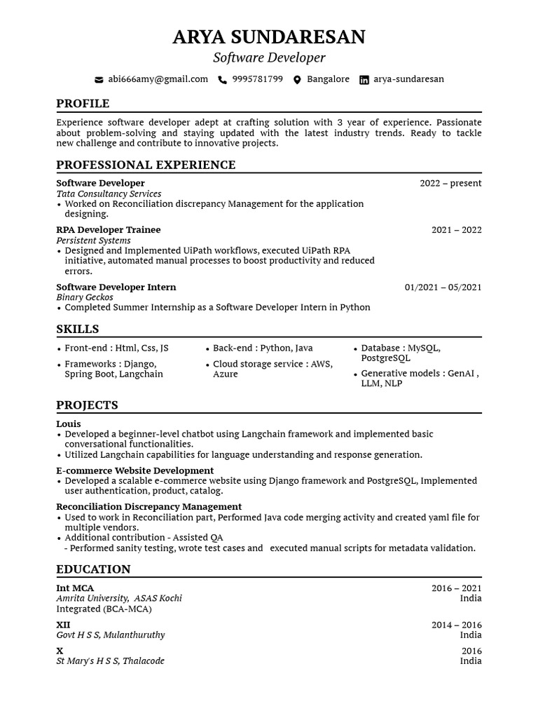 Arya-Sundaresan Resume24 | PDF | Software Development | Web Development