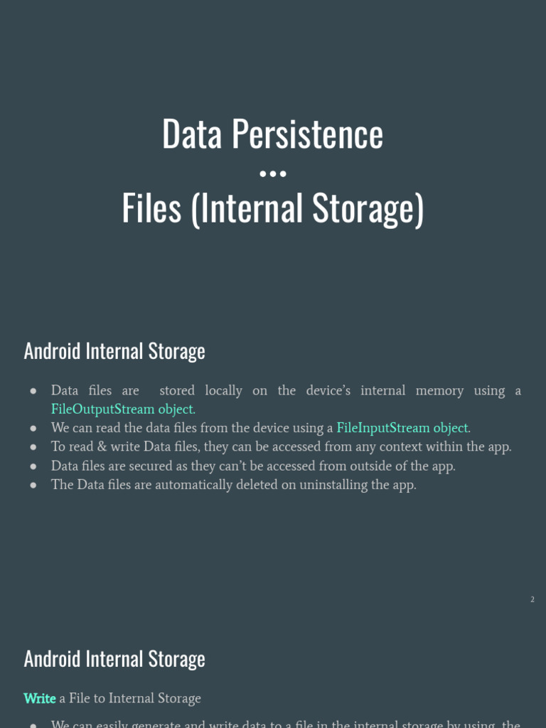 04.2 Data Persistence - Files (Internal Storage) | PDF | Computer File | Computer Data Storage