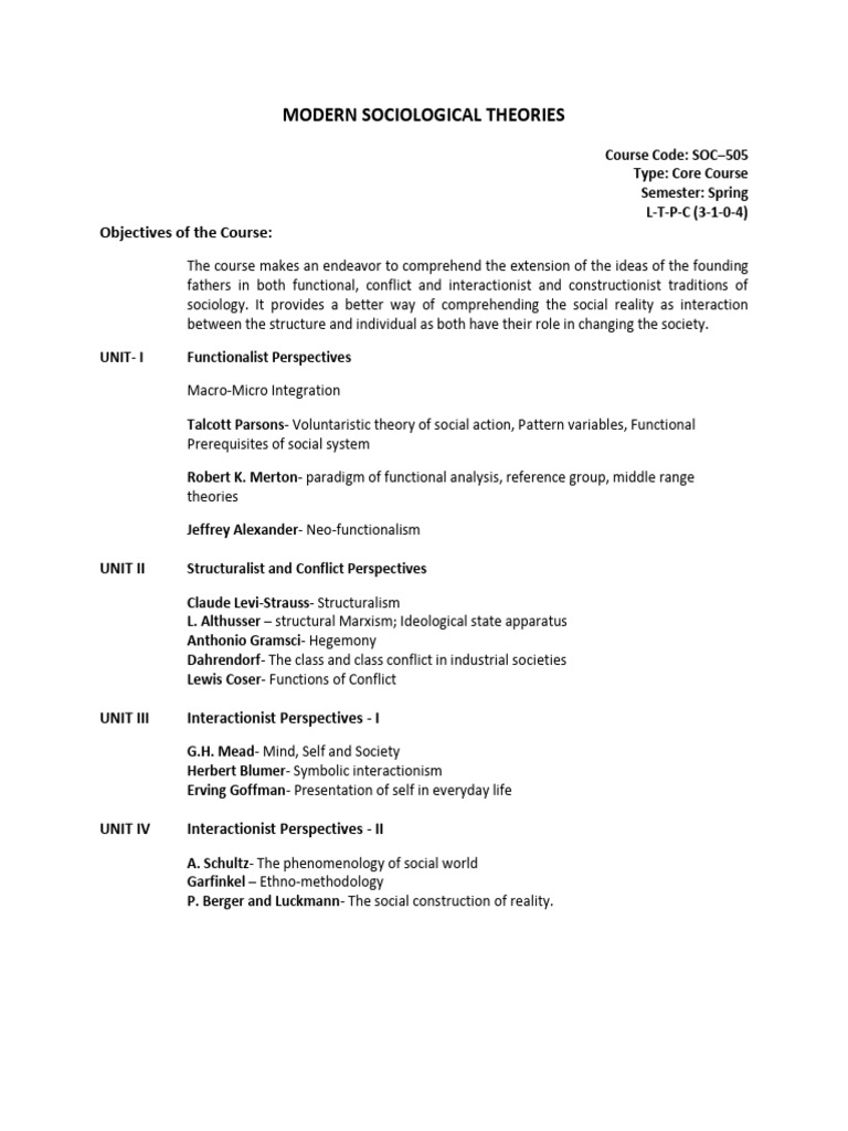 Modern Sociological Theories Overview | PDF | Sociology | Liberal Arts ...
