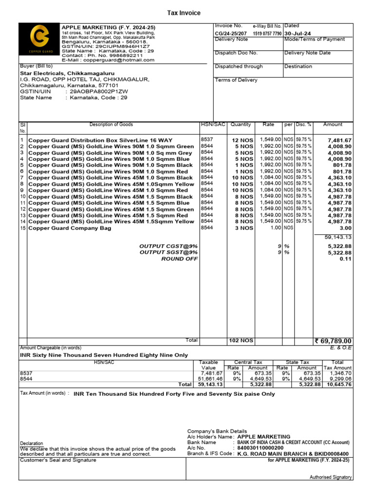 Tax Invoice for Apple Marketing 2024-25 | PDF | Payments | Taxes
