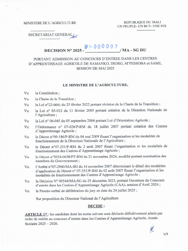 Decision D'amission CAA 2025 | PDF