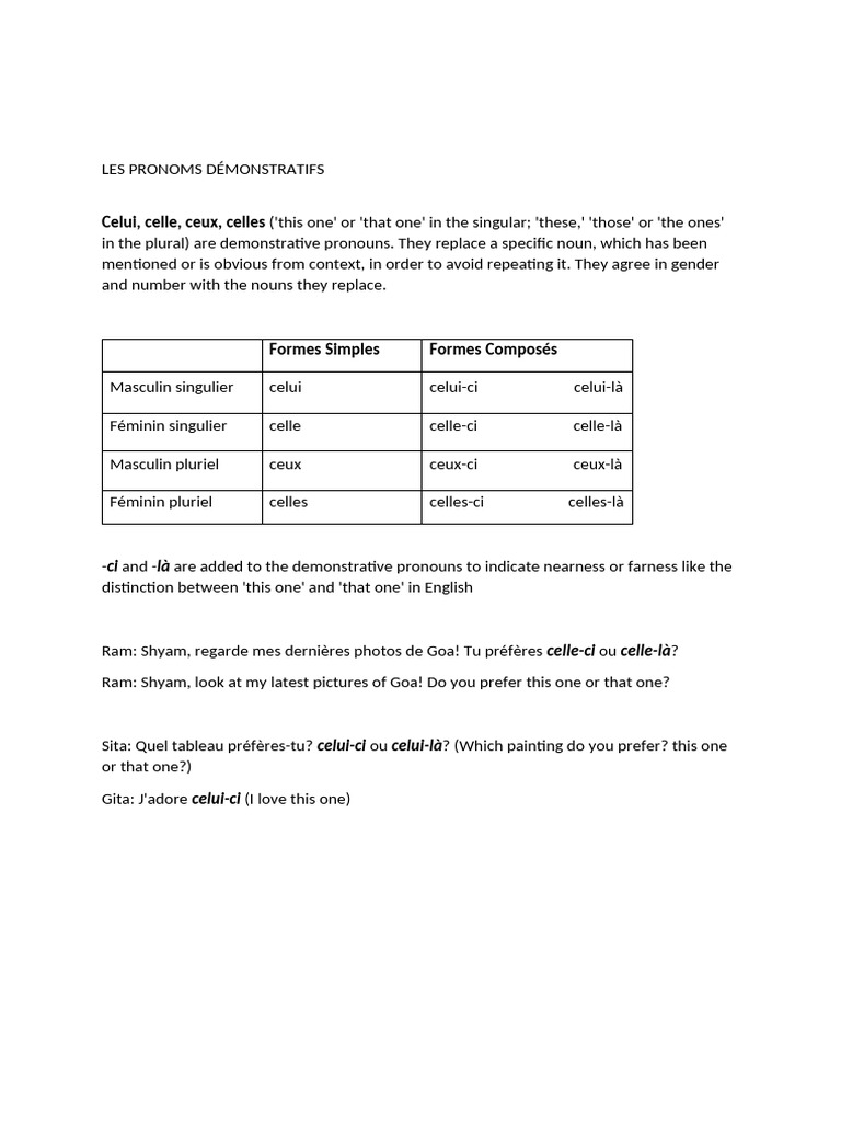 Les Pronoms Démonstratifs | PDF