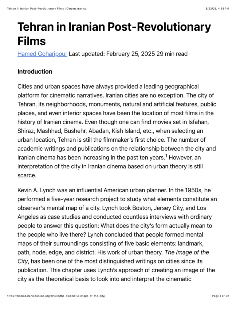 2022 Tehran in Iranian Post-Revolutionary Films | PDF | Tehran | City