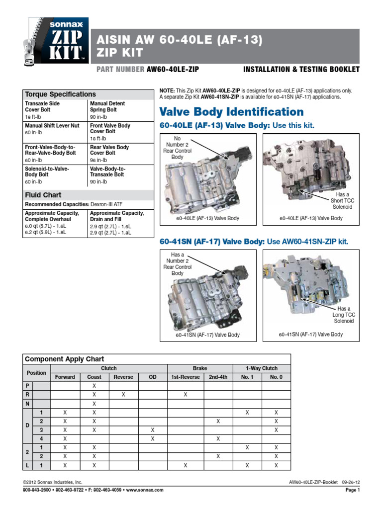 Aw60 40le Zip Kit Repair Manual Pdf Valve Clutch