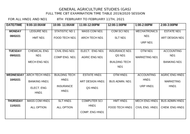 Gas Exam Time Table New-1 | PDF