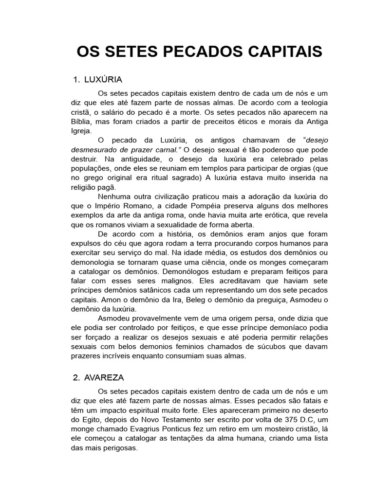 Os Setes Pecados Capitais - PCG | PDF | Sete Pecados Capitais | Pecado