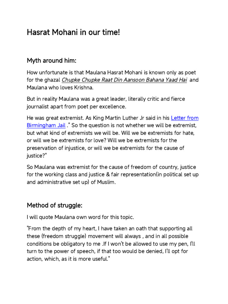 Hasrat Mohani in Our Time! | PDF | Justice | Crime & Violence