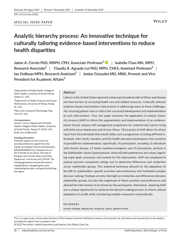 Analytic Hierarchy Process An Innovative Technique | PDF | Chronic Condition | Caregiver