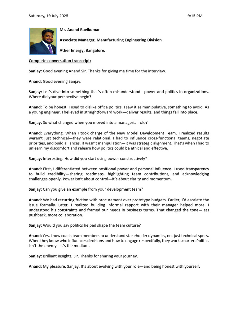 Conversation With Mr. Anand Ravikumar | PDF