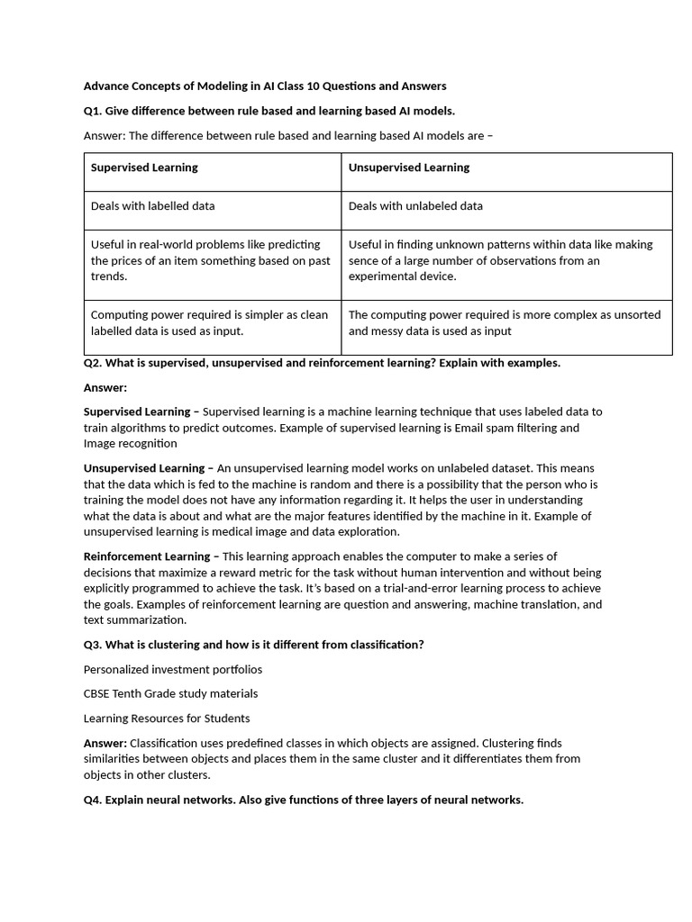 CHAPTER-2 Advance Concepts of Modeling in AI Class 10 Questions and ...