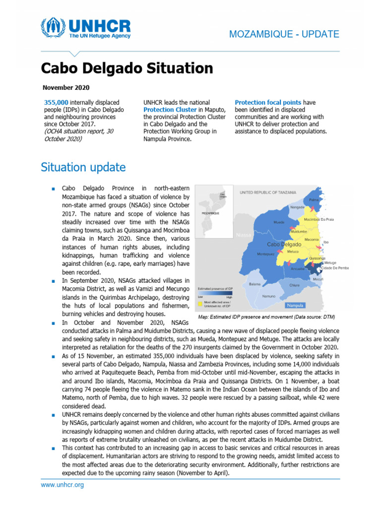 Mozambique - Update, Cabo Delgado Situation, November 2020 | PDF | Internally Displaced Person ...