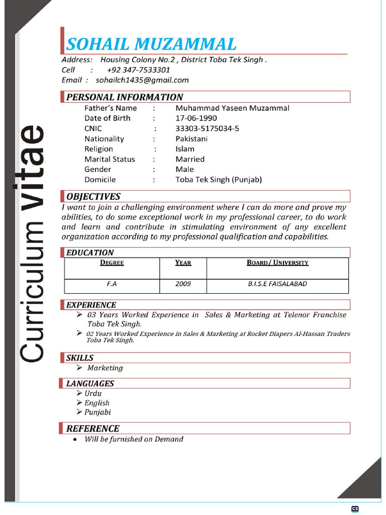 Sohail Muzammal CV | PDF