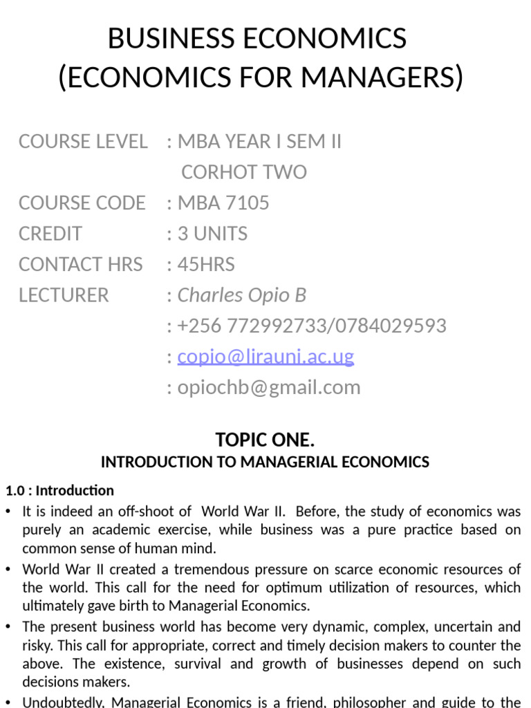 Introduction To Business Econ. (Mba Corhort Two) | PDF | Economics ...