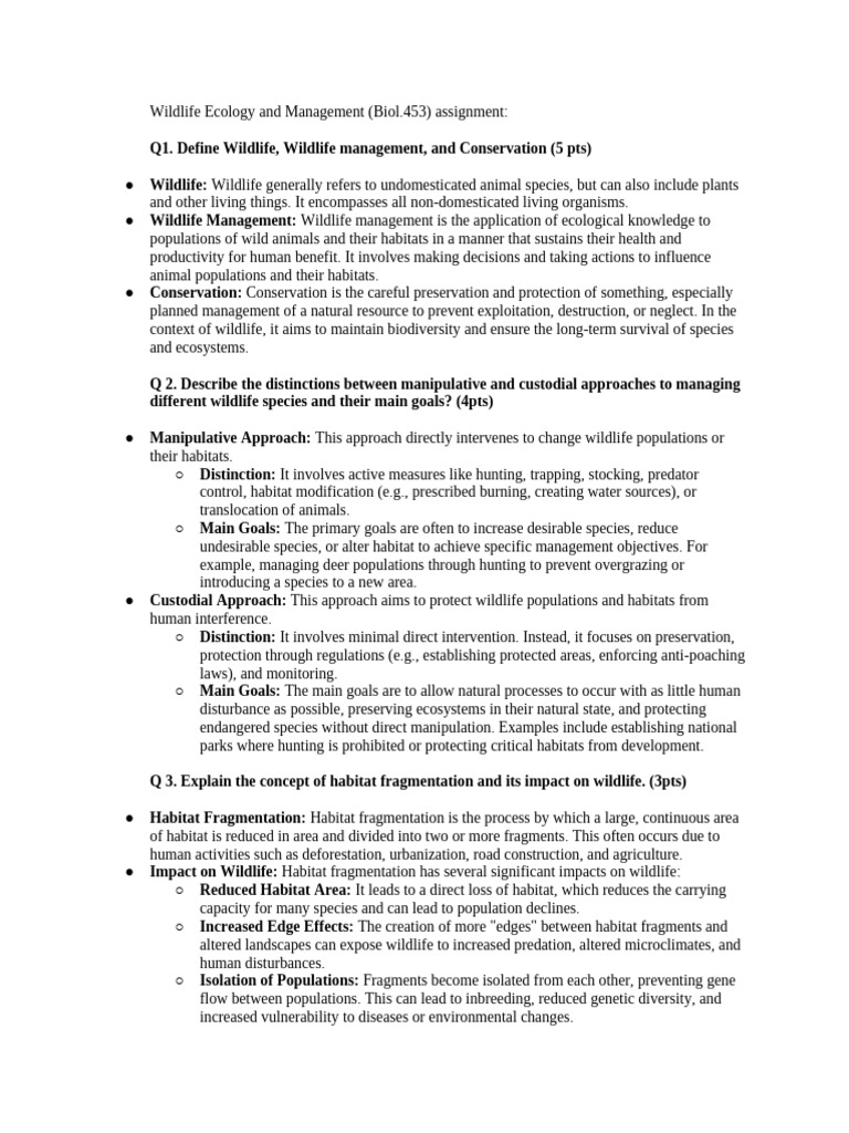 Ldlife Ecology and Management (Biol.453) - Assignment | PDF | Invasive ...