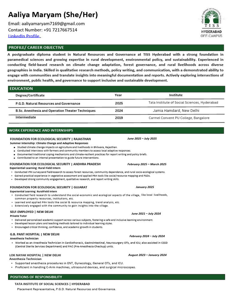 Aaliya Maryam CV New - PDF - Aaliya Maryam | PDF