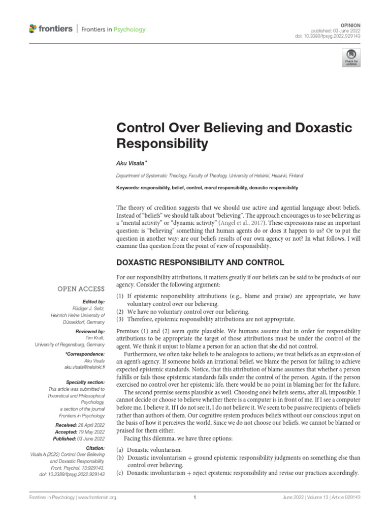 Control Over Believing and Doxastic Resp | PDF | Epistemology | Reason