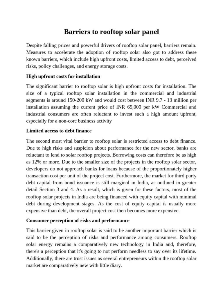 Barriers to Rooftop Solar Adoption | PDF | Photovoltaic System | Solar ...