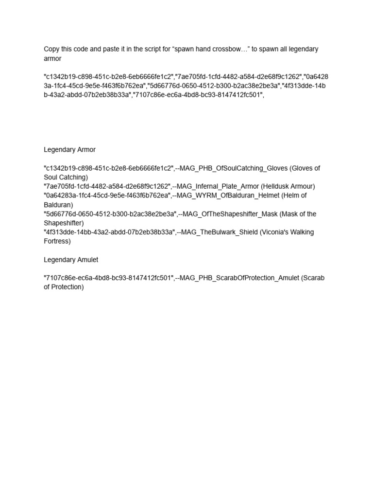 Legendary Armor UUID's | PDF