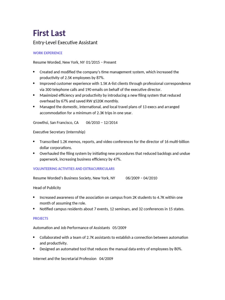 Entry Level Executive Assistant | PDF