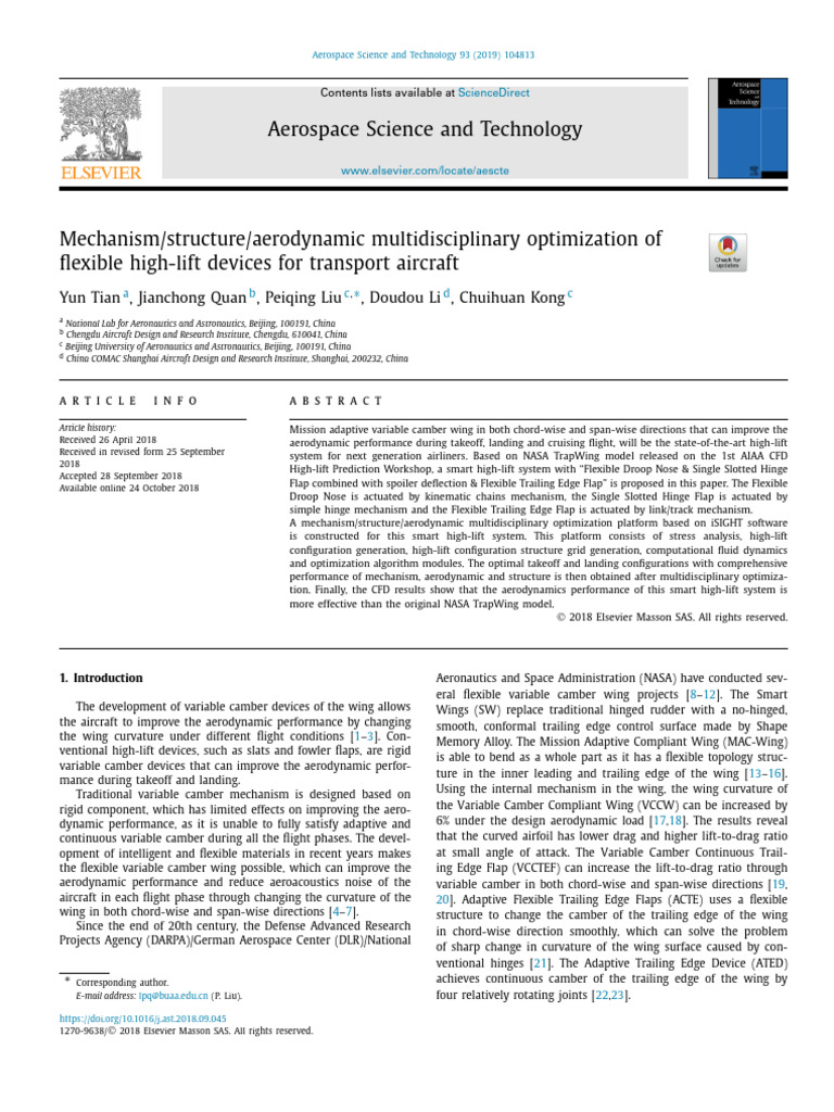 Mechanism Structure Aerodynamic Multidisciplinary Optimization of ...